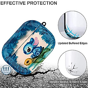 Tortoise Airpods Pro Case - Protective Hard Case Cover Skin Portable & Shockproof Women Girls with Keychain for Apple Airpods Pro Charging Case (Stitch/Turtle)