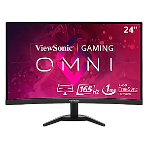 ViewSonic VX2468-PC-MHD 24 Inch Full HD 1080p 165Hz 1ms Curved Gaming Monitor with AMD FreeSync Premium Eye Care Frameless HDMI and Display Port (Renewed)