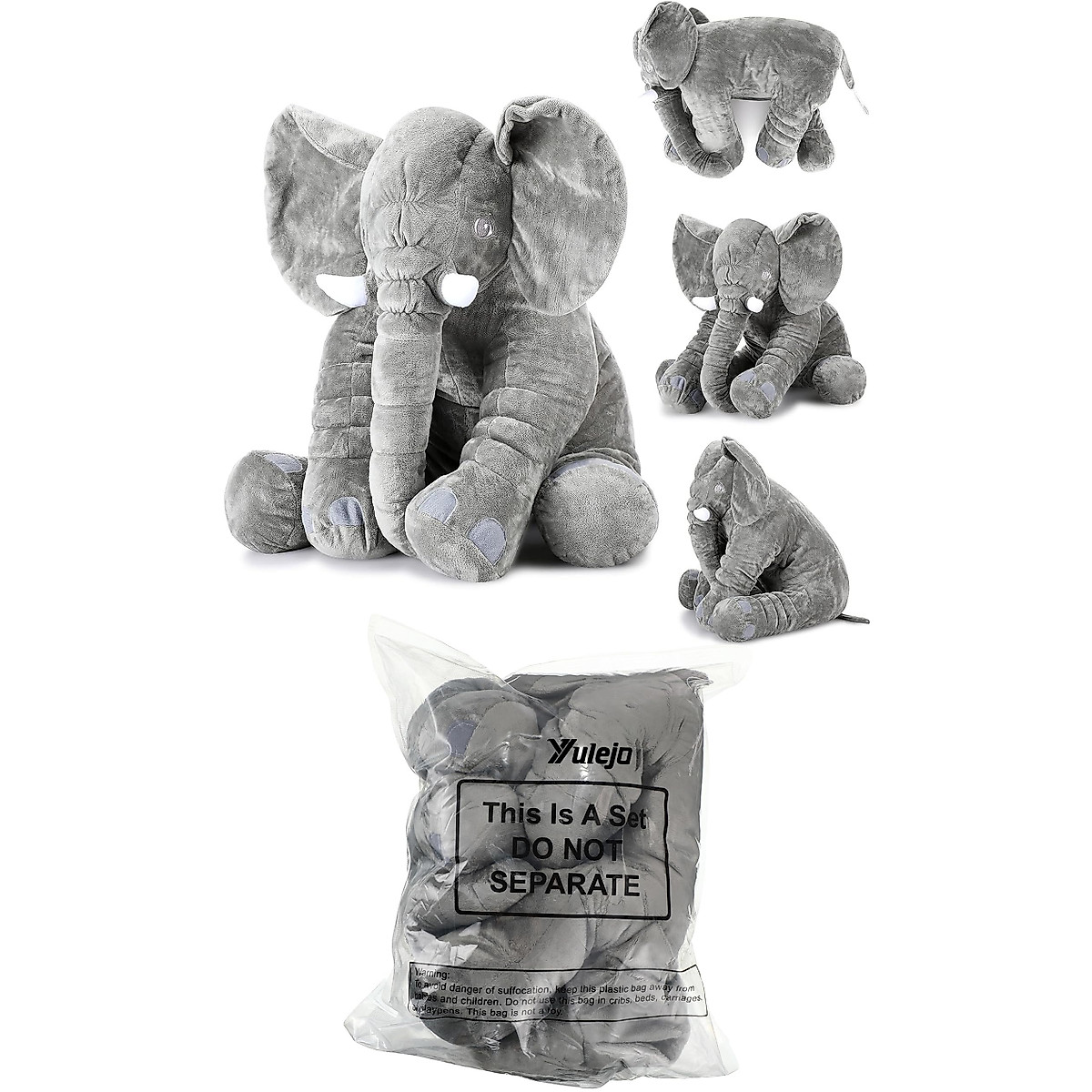 Yulejo Giant Stuffed Elephant Plush Animal Toy Back to School Party Favor Huge Stuffed Elephant Soft Elephant Large Stuffed Animal Doll Gray Elephant Plush for Kids Girlfriend Home Decor(15.7 Inch)