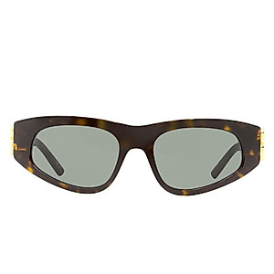 Balenciaga Women's Dynasty Vintage Inspired Oval Sunglasses, Havanna/Gold/Green, One Size