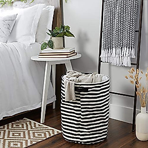 DII Laundry Storage Collection Cabana Stripe Collapsible and Waterproof Bins, Round Hamper, 13.75x20, Black