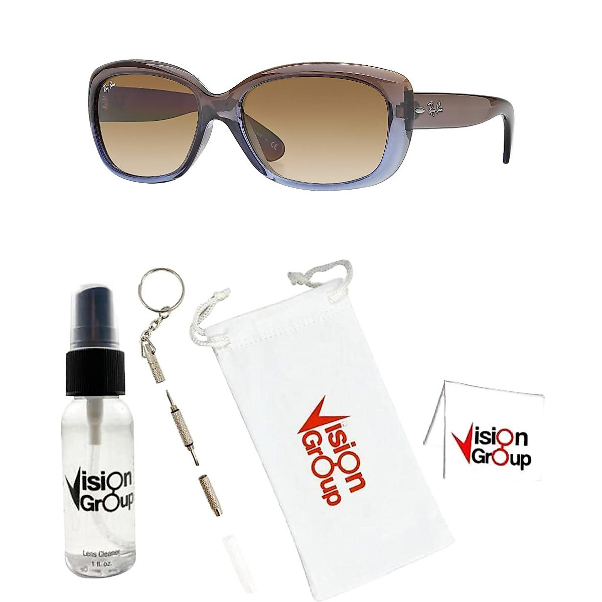 Ray-Ban RB4101 Jackie Ohh Sunglasses + Vision Group Accessories Bundle, womens (Brown Gradient Lilac/Light Brown Gradient Brown (860/51)