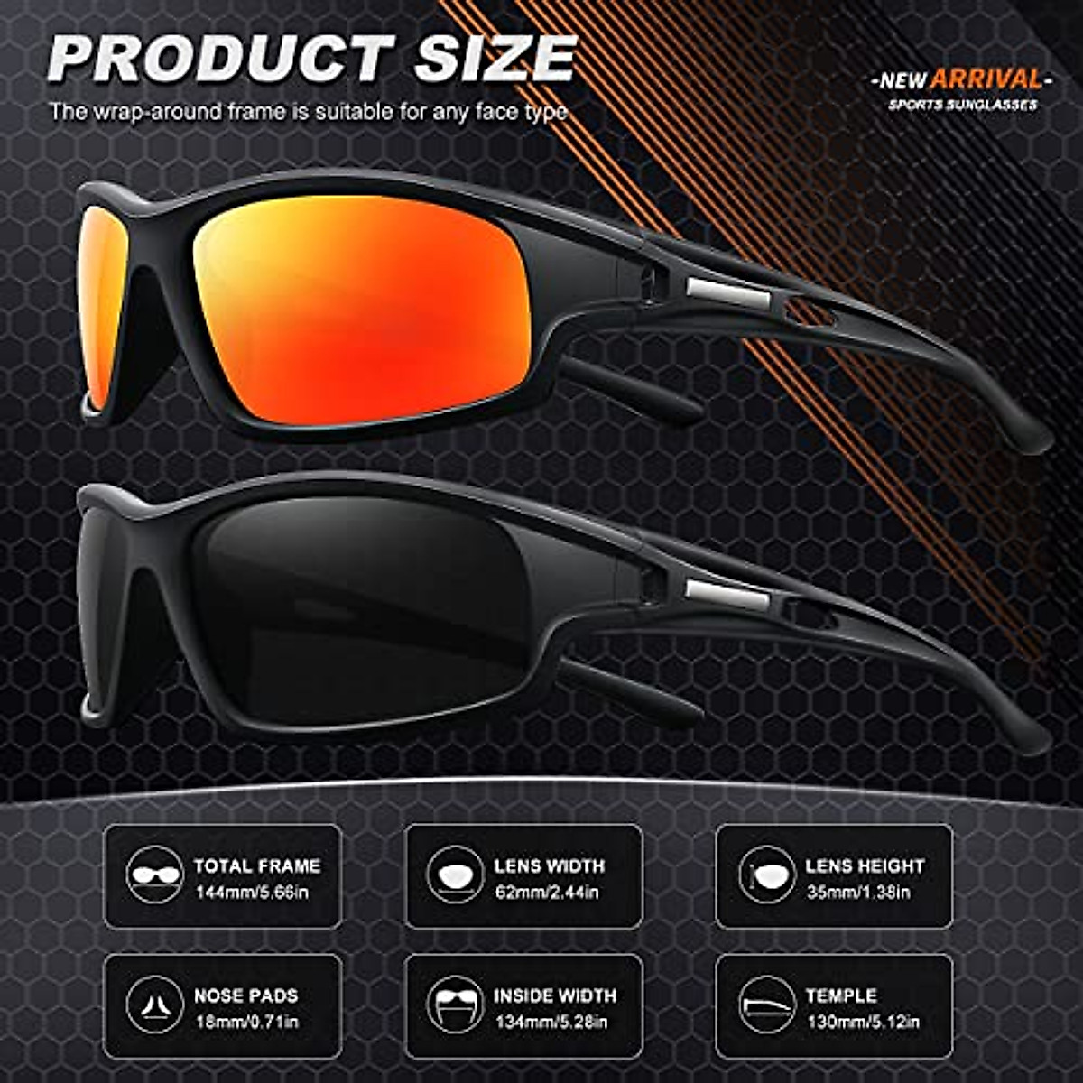 AWGSEE Polarized Sports Sunglasses for Men 100% UV Protection Wrap Around Unbreakable Sun Glasses for Fishing Driving