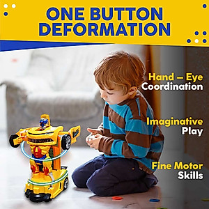 Toysery Transforming Robot Car - One Button Transformation Toy Car with Realistic Engine Sounds, LED Lights and 360 Degree Rotation Speed Drifting Function