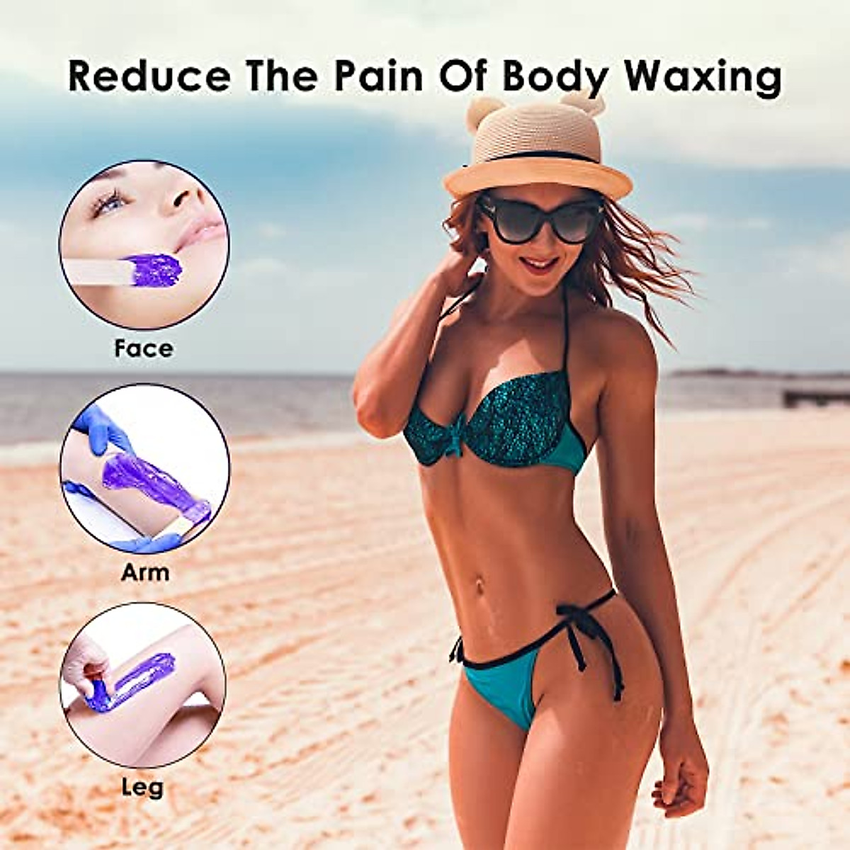 Wax Warmer Kit - Wax Warmer Hair Removal with 3 Hard Wax Beans, Wax Pots Professional for All Hair Types Eyebrow-Facial-Bikini, Painless At Home Wax Machine for Hair Removal with 10 Wax Sticks