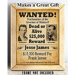 Jesse James Wanted Art Print- 11x14 Unframed Print - Makes a Great Man Cave Decor and Gift Under $15 for Westerns Fans