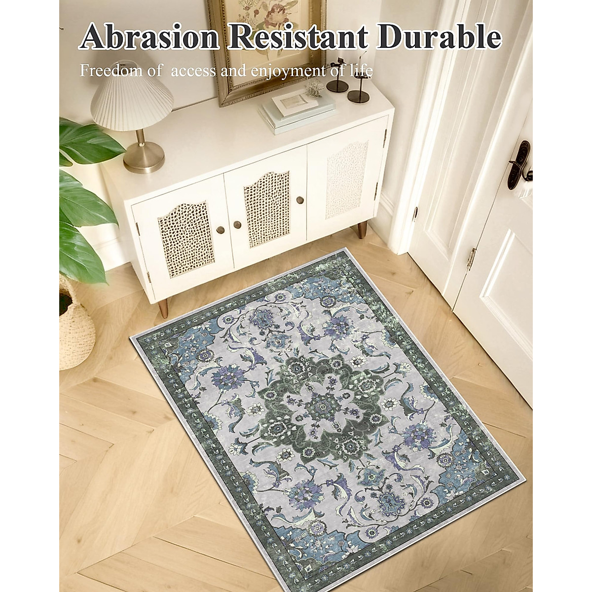 Roseek Door Mat 2x3 Rug, Small Boho Area Rug for Living Room, Machine Washable Kitchen Rugs Non-Slip, Entry Mat Indoor Low Pile Throw Floral Rugs Grey Carpet for Bedroom, Entryway, Hallways