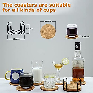 Coomin Coasters with Holder, 8pcs Absorbent Coasters for Drinks, Cotton Woven Farmhouse Coasters for Coffee Table, Suitable for Home Decor, Housewarming Gifts and Kinds of Cups