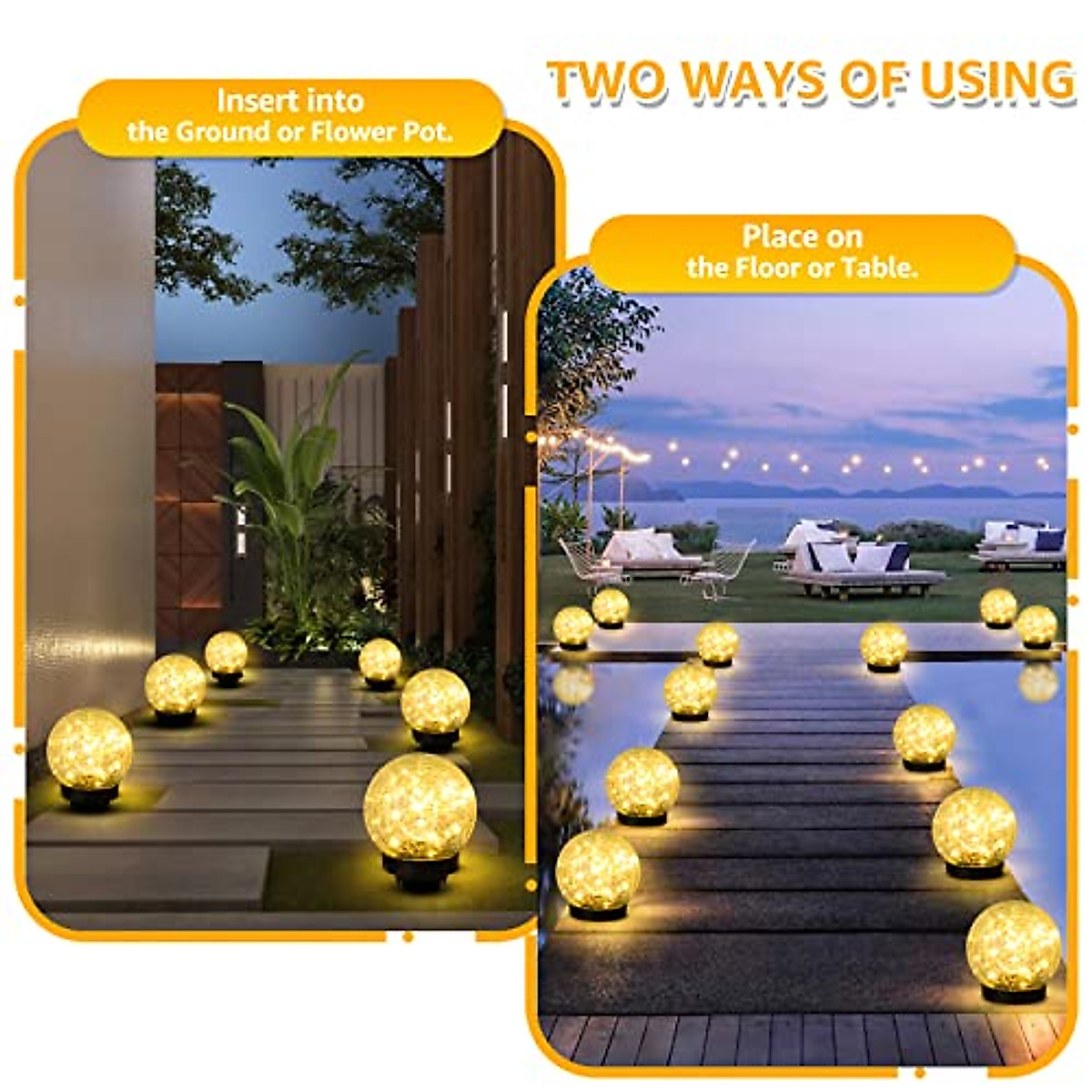 ASOMST 2-Pack Garden Solar Lights Outdoor, Cracked Glass Ball Light Waterproof, Decorative Solar Globe Lights Warm White, LED Solar Powered Ground Lighting for Yard Pathway Patio Lawn Outside Decor