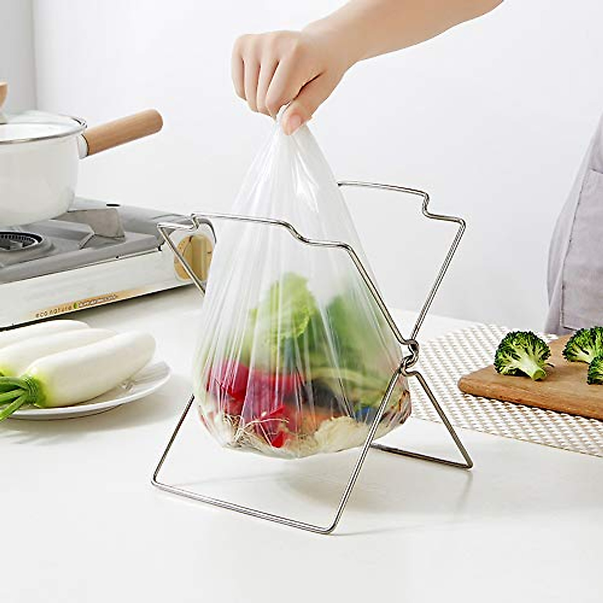 Yizhichu1990 Foldable Stainless Steel Garbage Bag Shelf Home Kitchen Countertop Trash Bag Rack Holder Organizer Dishcloth Towel Rack