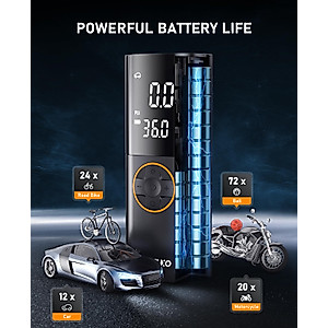 Tire Inflator Portable Air Compressor, 150PSI Fast Cordless Bike Tire Pump, Battery & 12V DC Dual Power Bike Pump with Digital Pressure Gauge, LED Light for Cars, Motorcycles, Bicycles, Balls and More