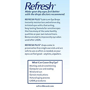 Refresh Plus Lubricant Eye Drops, Preservative-Free, 0.01 Fl Oz Single-Use Containers, 50 Count, Packaging May Vary