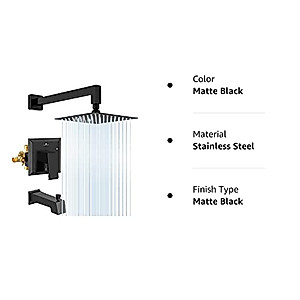 HOMELODY Black Shower Faucet Set Bathroom High Pressure Square Rain Shower Head and Handle Set,Wall Mounted Luxury Rainfall Shower Complete Combo Set,Shower Fixtures (Contain Shower Valve)