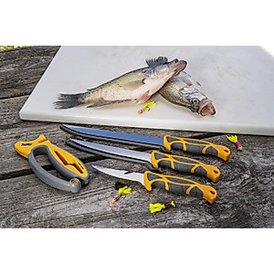Smith’s 51055 RegalRiver 7-Inch Fillet Knife – Yellow & Grey – Stainless Steel Blade – TPE Soft Grip Handle – Durable Plastic Sheath – Lanyard Hole – Freshwater Fishing Knife – Fish Cleaning Knife