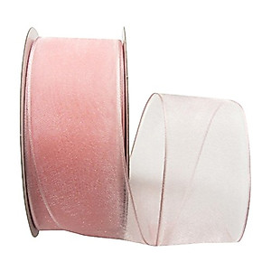 Ribbon Bazaar Sheer Organza Wired Ribbon - 100% Polyester Wire Edged Ribbon for Floral Decor, Table Arrangements, Apparel Embellishment & More - 1-1/2 inch Light Pink 25 Yards