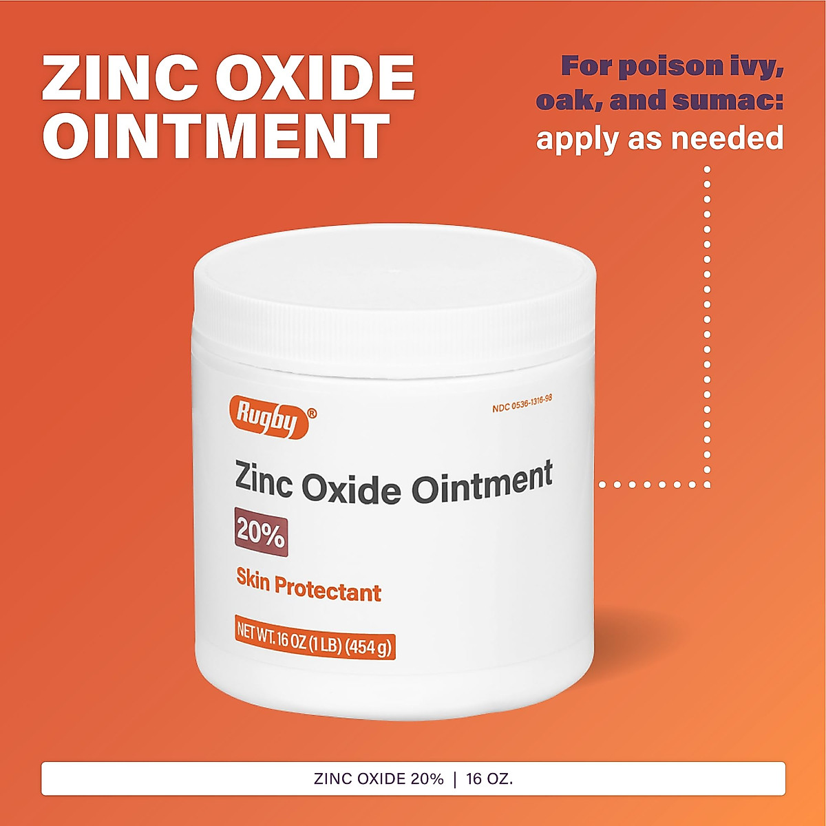 Rugby Zinc Oxide Ointment Skin Protectant - 20% - 16 Oz (1lb) (454 g) (4 Pack)