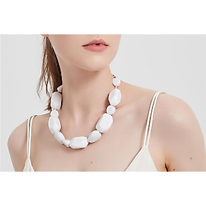 Giuesytic White Beaded Rock Bone Pebble Choker Classic Statement Necklace Halloween Costumes for Women Cosplay Accessories Carnival Accessory Jewelry