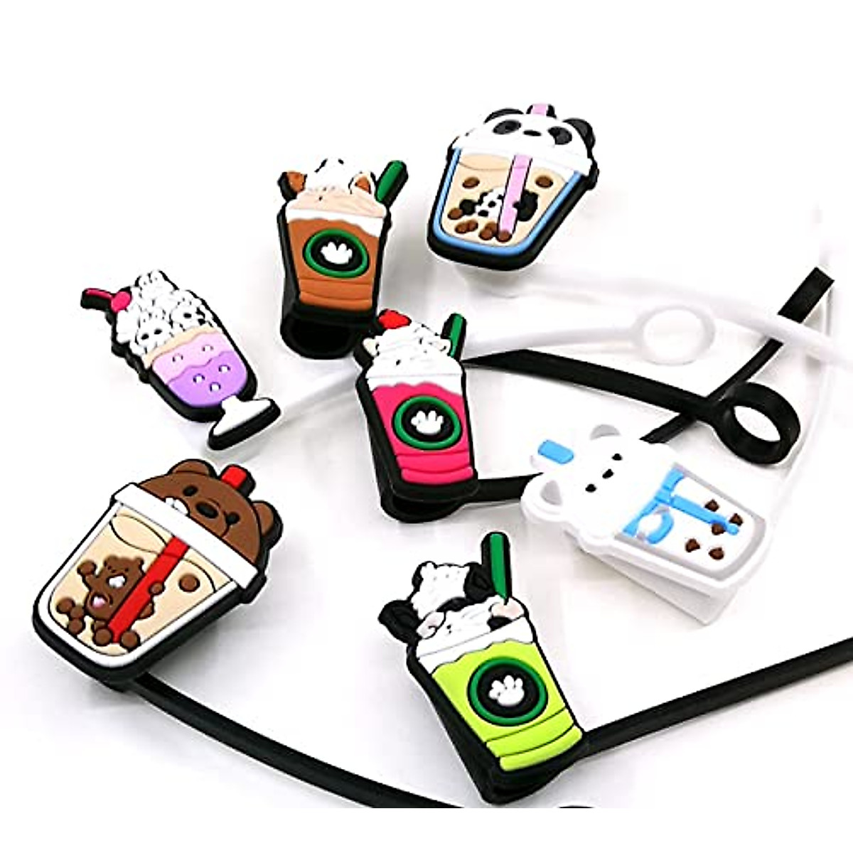 Straw Cover Cap 7 Pieces Reusable Silicone Straw Toppers Drinking Straw Tips Lids for 6-8 mm Cute Straws Plugs (Not include Straw) Style1