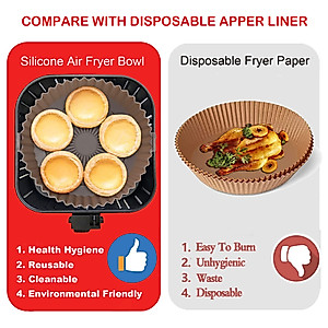 2 Pack Air Fryer Silicone Liners, 8 Inch Air Fryer Liners Apply To 3-6 Qt Air fryer Oven, Replacement Of Parchment Paper, Top: 8"- Bottom: 7"