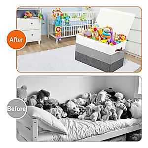 Mayniu Large Toy Box with Divider, Sturdy Toy Storage Chest Organizer Bin Basket with Lid for Kids, Boys, Girls, Nursery, Living Room, Bedroom, Playroom, Closet, 25"x13" x16"(Gradient Grey)