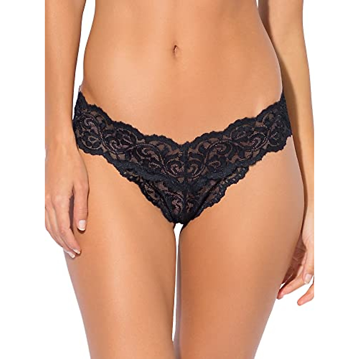 Smart & Sexy Women's Signature Lace Thong Panty 2 Pack, in The Buff/Black Hue, 6