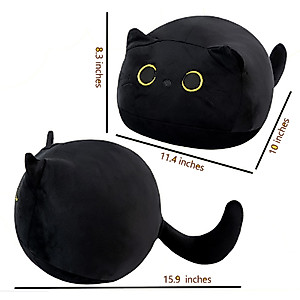 SteasMotai 15.7" 3D Black Cat Plush Toy Pillow, Soft Kawaii Kitten Stuffed Animal Cushion