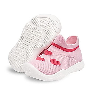 STEELEMENT. Baby Sneaker,Infant Non-Slip Soft Comforter Toddler Walkers for Boy Girls Shoes Pink Love Elastic Socks Protect Toes Memory Insole Moccasins Pink-22