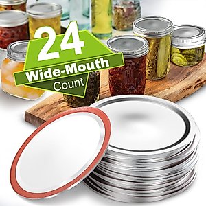 Wide Mouth Mason Jar Lids Canning Lids for Ball, Kerr Jars - 24-Count Split-Type with Leak proof & Airtight Seal Features, Metal Mason Jar Lids for Canning - Food Grade Material, Silver/86 MM