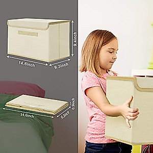 Erebus Large Collapsible Storage Bins with Lids,Foldable Fabric Storage Box with Handles,Sturdy Storage Basket for Clothes,Toys, Books, Storage Organizer for Shelves [4-Pack] (Beige)
