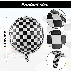 6 Pieces Checkered Balloons, Race Car Balloons 22 Inch Black and White Checkered Balloons 4d Round Sphere Foil Checkered Flag Balloons for Boy Adult Racing Themed Party Decoration Supply