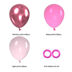 OWill 100pcs Balloons Metallic Pink 12 Inches Pink Latex Balloons,Light Pink and Deep Pink Balloons for Birthday Baby Shower Wedding Party Supplies Arch Garland Decoration
