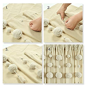 Lush Decor Boho Pom Pom Tassel Linen Shower Curtain, 72" x 72", Off White