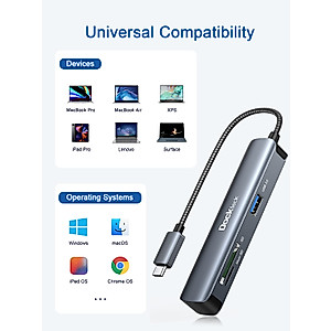USB C Hub Multiport Adapter, dockteck 5-in-1 USB-C Hub with 4K 30Hz HDMI, SD/TF Card Slots, 2* USB 3.0 5Gbps Data Ports, for MacBook Pro, MacBook Air, iPad Pro, XPS