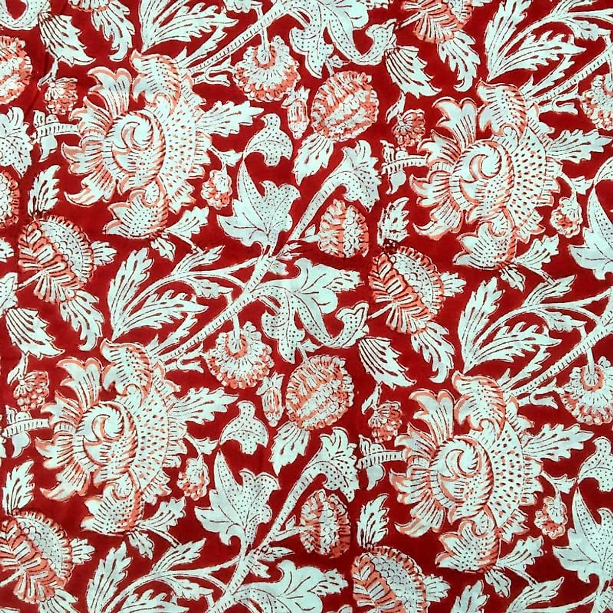 E-Tailor® Cotton Hand Block Printed Fabric, Cotton Voile Fabric for Sewing,Crafting, Dressmaking, Running Natural Dye Sanganeri Indian Floral Print Fabric by The Yard Width 44 Inches-1 Yard-Floral-Red