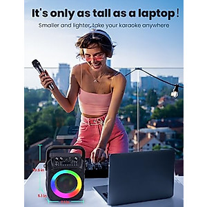 Karaoke Machine with Two Wireless Microphones, Portable Karaoke Machine for Adults & Kids, Portable Bluetooth Speaker with PA System, LED Lights, Supports TF Card/USB, AUX in, FM, USB,TWS (Black)…