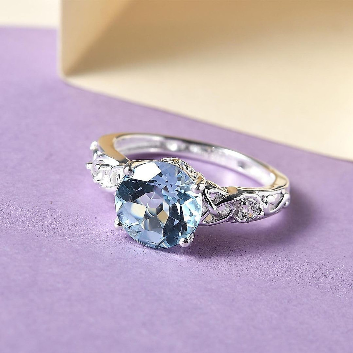 Sky Blue White Topaz November Birthstone Ring for Women 925 Sterling Silver Jewelry Size 10 Ct 2 Birthday Gifts for Women