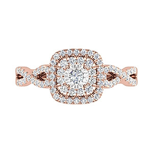 1/2 Carat Cushion cut Halo Diamond Engagement Ring in 14K Rose Gold (Ring Size 8)