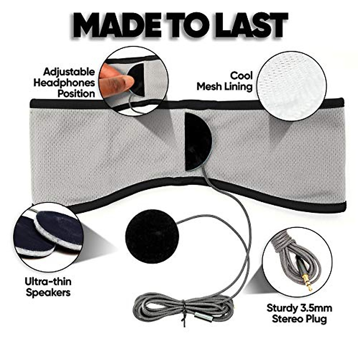 CozyPhones Sleep Headphones - Over Ear Headphones from Ultra Thin Cool Mesh Wired for Side Sleepers, Meditation, Running, Laptop, and Phone - Black