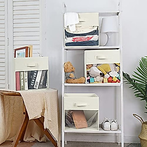 DOMEraax Cube Storage Bin 4 Pack with Clear Window Large Boxes Basket with Handles Fabric Closet Organizer 13" x 13" x 13" Beige