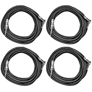 Seismic Audio Speakers Guitar Cables, Right Angle To Straight Guitar Cables, Black, 20 Feet, 4 Pack