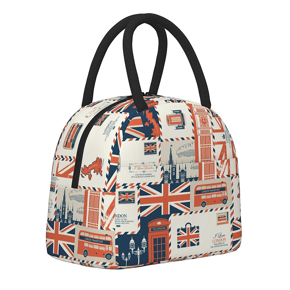 Oplp London Theme Envelopes Symbols Flag Retro Style Lunch Bag Box Meal Prep Insulated Handbag Reusable Lunch Container