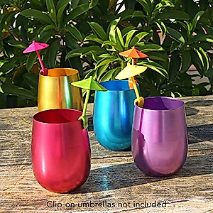 CLW Aluminum Stemless Wine/Old Fashion Glass, Set of 4, 4-Color in a Set (Purple/Blue/Pink/Gold), 12oz (Small)