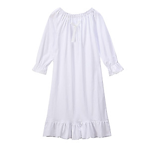 PUFSUNJJ Kids Girls Soft Cotton Nightgown Sleepwear Dress Toddler 3-12 Years Off-white