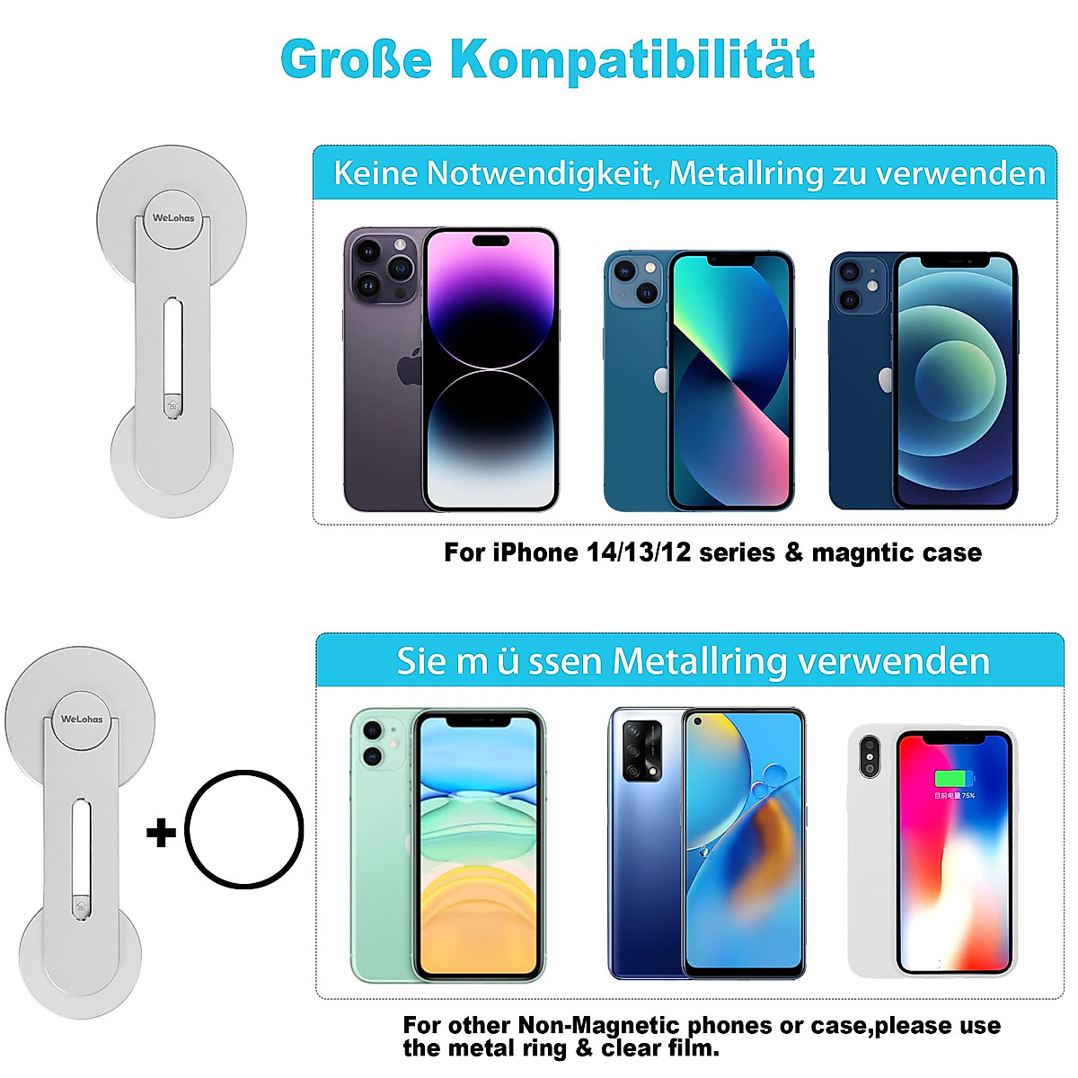 WeLohas Magnetic Phone Holder for Laptop,Continuity Camera Mount for iOS 16/macOS 13 Ventura,Suitable for iMac,Desktop Computer,Tesla Model 3/X/Y/S & iPhone 14/13/12,Adjustable Laptop Phone Holder