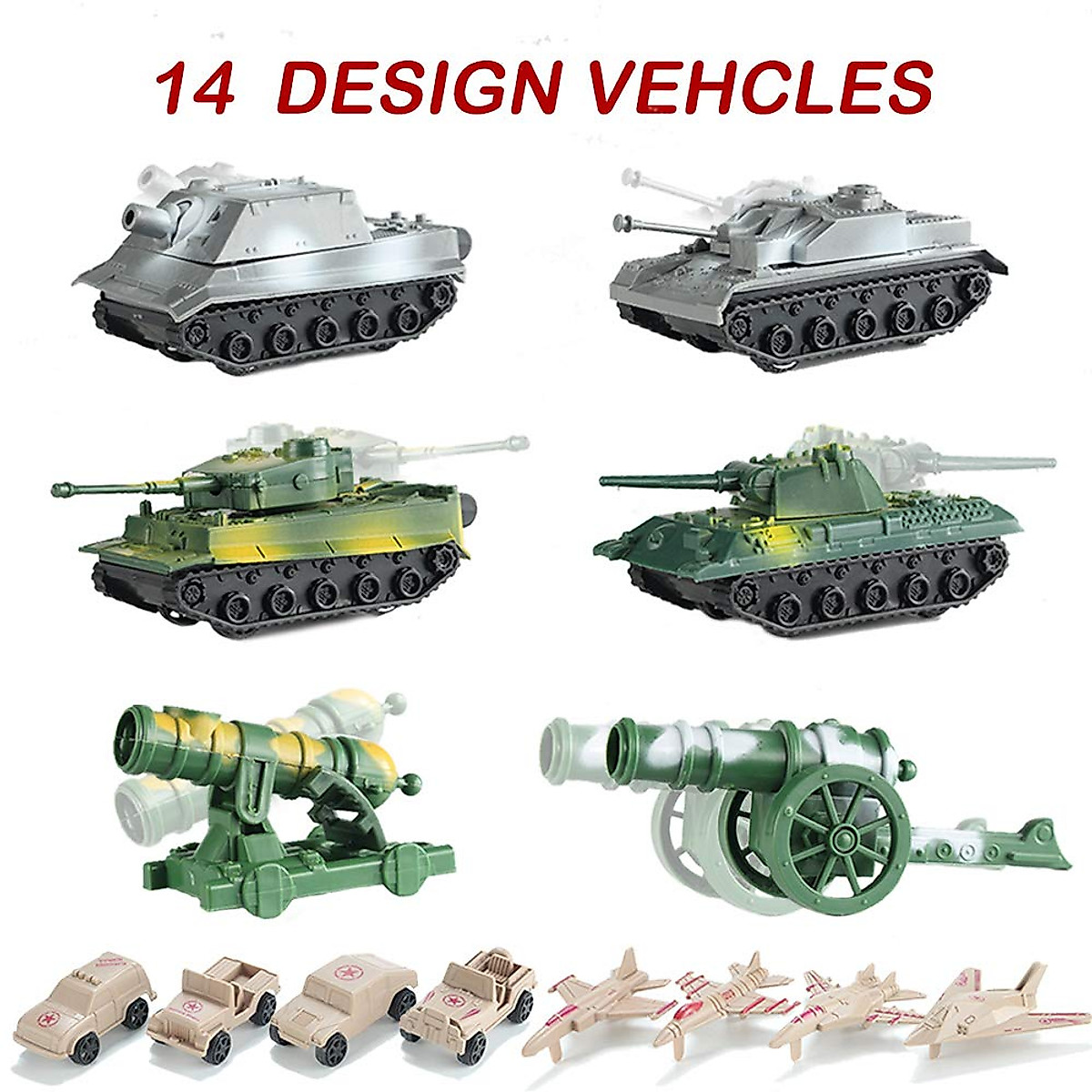 Nasidear 150 Piece Military Figures and Accessories - Toy Army Soldiers in 2 Colors, 14 Design Vehicle,War Soldiers Playset with 2 Flags and Battlefield Accessories