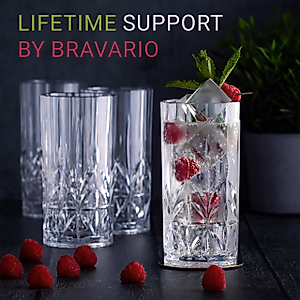 Bravario Unbreakable Plastic Drinking Water Tumblers, Dishwasher Safe 100% Tritan Glasses, BPA-Free Shatterproof Outdoor Highball Drinkware, 18 oz, Set of 4