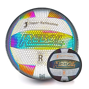 REBOIL Holographic Glowing Reflective Volleyball – Waterproof Indoor/Outdoor Volleyball for Pool, Beach. Composite Leather, Official Size 5 Toys for Kids Boys and Girls Play Night Game