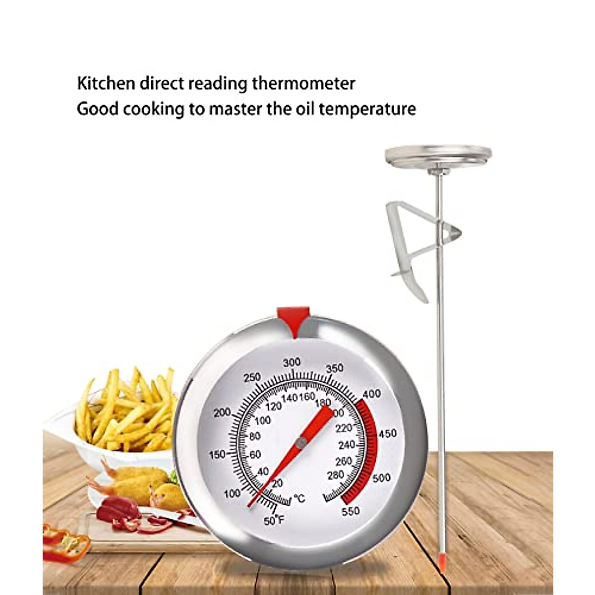 QIJING 12 inch Food Thermometer Instant readout, Long Handle with Stainless Steel Clip, no Batteries Required, Frying Thermometer for Grill, Grill Meat, Milk Foam