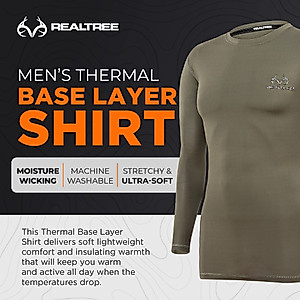Realtree Base Layer Thermal Underwear for Men - Hunting Gear, Cold Weather Long Sleeve Shirt Long Johns Top (US, Alpha, Medium, Regular, Regular, Duffle Green)