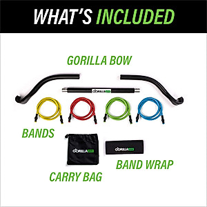 Gorilla Bow Portable Home Gym Resistance Bands and Bar System for Travel, Fitness, Weightlifting and Exercise Kit, Full Body Workout Equipment Set (Travel Bow, Black, Base Bundle)